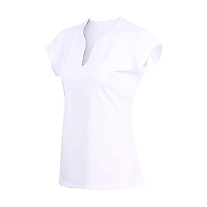 Saadiya Tennis Shirts for Women Short Sleeves, Solid Golf T Shirts V-Neck Running Shirts