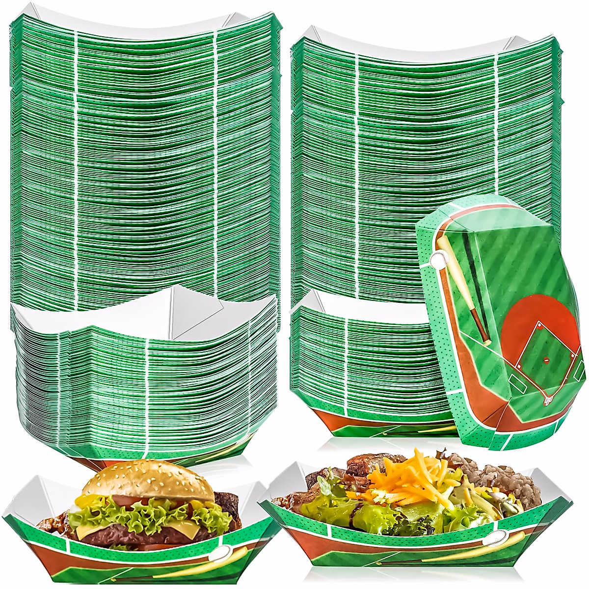 MotBach 120 Pack Baseball Theme Paper Food Boat Trays, Baseball Party Supplies, 2 Lb Disposable Paper Serving Boat Plate Trays for Baseball Birthday Party Decorations Baseball Themed Party Favors