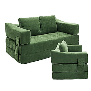 Modern Minimalist Sofa, Folding Sofa Bed, Convertible Sofa Floor Sofa Bed Lazy Sofa, Removable Back, Suitable for Living Room Bedroom Apartment Small Space (Green)