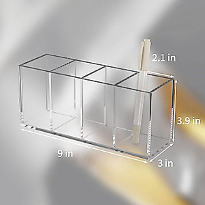 NIUBEE Acrylic Pen Holder 4 Compartments, Clear Pencil Organizer Cup for Countertop Desk Accessory Storage