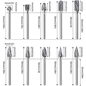 Handook Tungsten Carbide Double Cut Burr Set, with 1/8" Shank 1/4" Grinding Head Length Tungsten Steel for Grinder, DIY Wood-Working Carving, Soft Metal Polishing, Engraving, Drilling(10pcs)