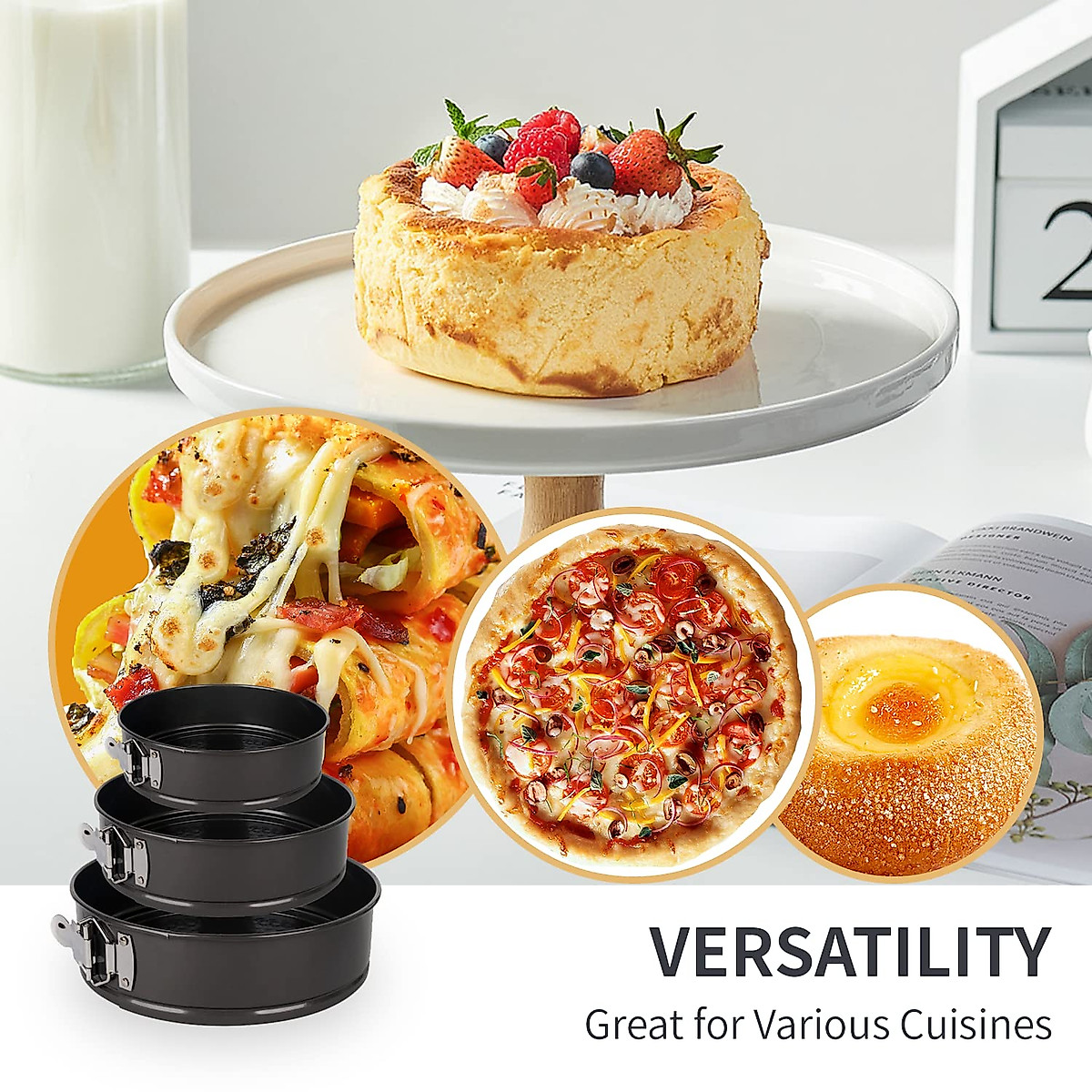 Springform Cake Pan Set，Nonstick Leakproof 3 pcs Cake Pan Bakeware For Cheesecake, Tier Wedding Cakes, And More - Removable Bottom, Leakproof Bakeware Sets(4"/7"/9")