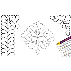 Border and Corner Feather Quilting Stencils - with Square Block Stencil - 3 Quilting Plastic Quilt Stencil Set for Borders, Background, Patterns - for Machine and Hand Quilting - with Guide