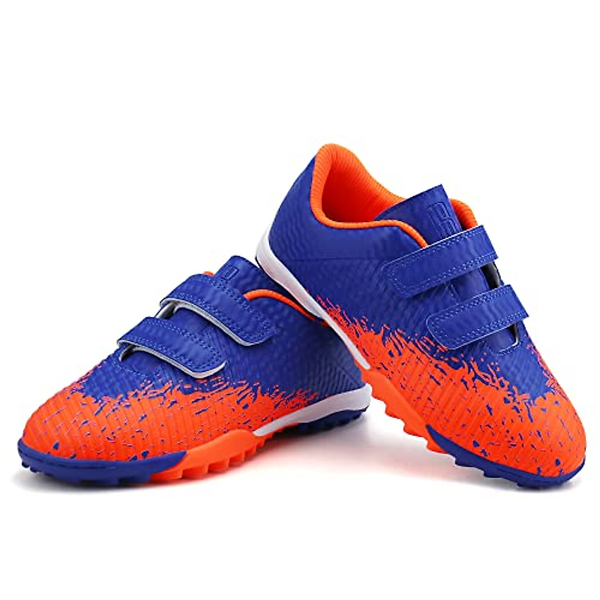 brooman Kids Turf Soccer Shoes Boys Girls Football Shoes Indoor Soccer Shoes (13,Blue Orange)