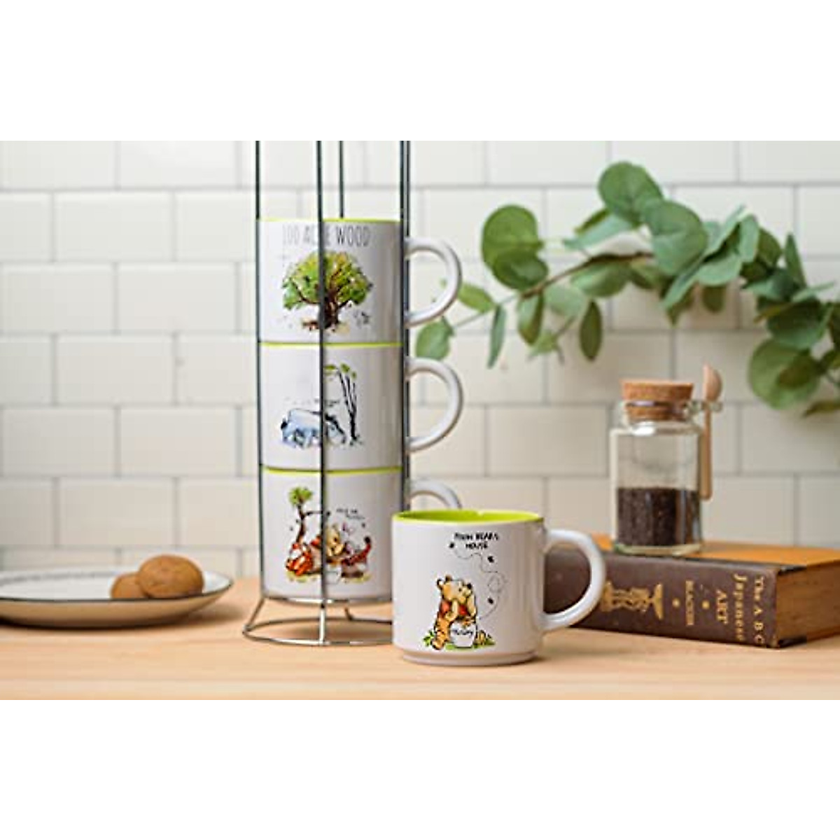 Silver Buffalo Winnie the Pooh 100 Acre Wood Destination 4-Pack Ceramic Mug Stack, 10-Ounces