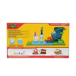 Super Mario Sparkling Waters Action Figures Playset Includes 2.5 Inch Luigi & Red Huckit Crab with Interactive Pieces