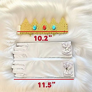 Alszic 4PCS Princess Peach Girls Crown Glove Earring Brooch Dress Up Set for Kids Halloween Cosplay Costume Accessories