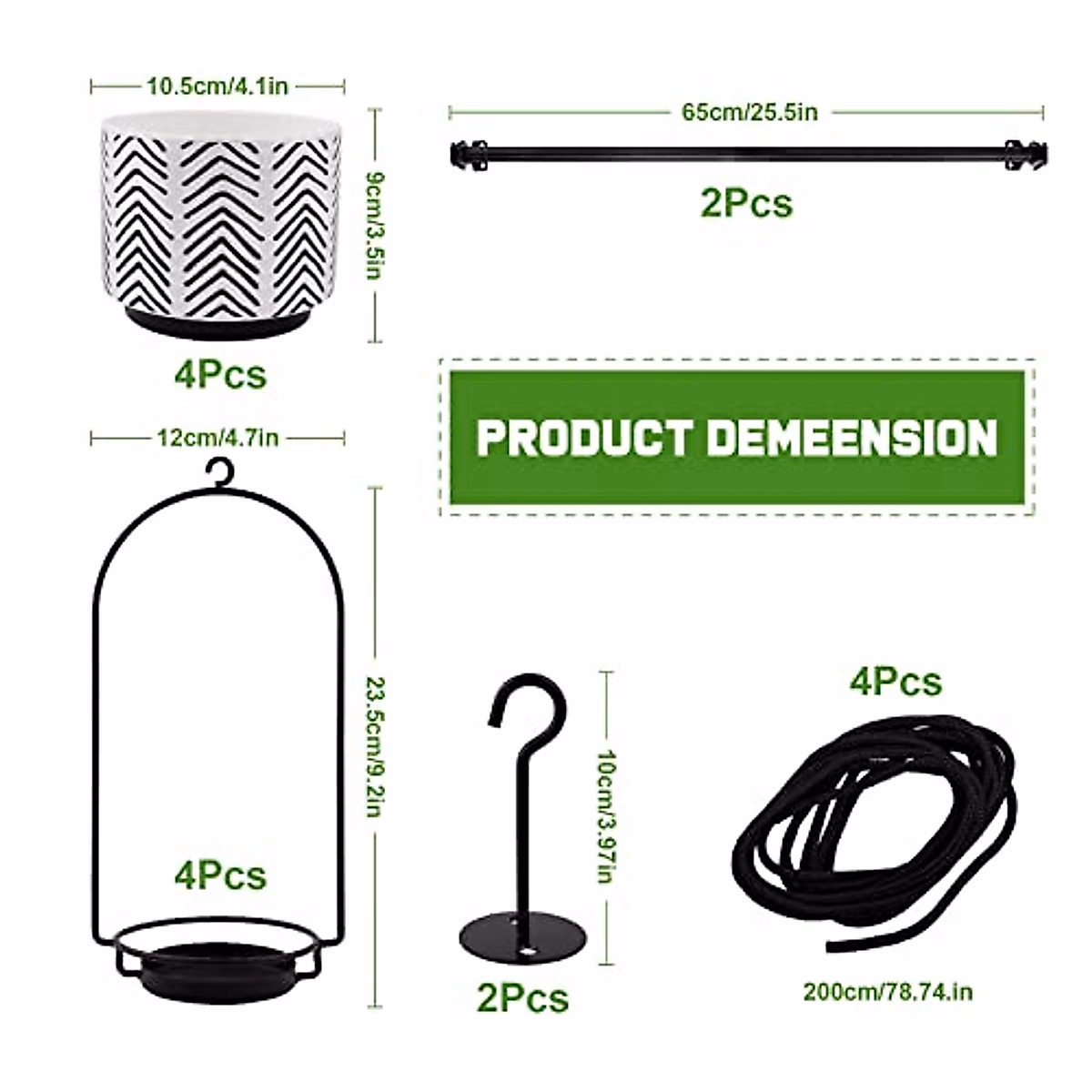 CASEWIN 4PC Ceramic Hanging Planters for Indoor with 4 Inch Self Watering Hanging Plants Pots - Metal Wall Window Plant Hanger Outdoor with Drainage Holes & Removable Saucer for Garden Home (Ivory)