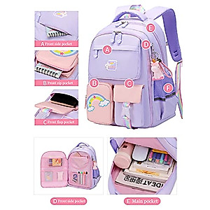 Lswrlixa Kids School Backpack Unicorn Bookbag for Girls Boys Waterproof Backpack Outdoors Travel Bag Purple Medium