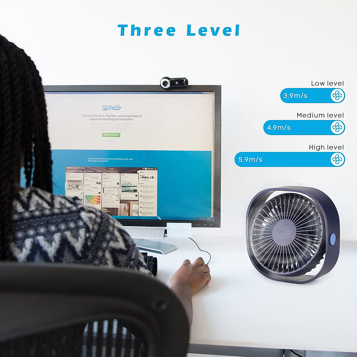 warrita 2024 Upgraded Small USB Desk Fan,3 Speeds Strong Wind, 360° Rotatable, Quiet USB Air Circulator Fan with Anti-slip Pad, Perfect Cooling for Office, Dorm, Camp, Laptop, Library - Navy Blue