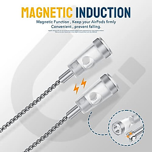 Lawonda AirPods Carrying Straps,Gifts for Mom,Earphone Stainless Steel Necklace Chain Strap Holder Magnetic Neck Connector Cord Anti-Lost Sports String Strap Accessories for Airpods 1/2 /Pro 2 Silver