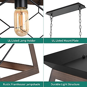 YITAHOME 5-Light Pendant Lights Island Fixture, Farmhouse Rustic Rectangular Chandelier for Dining Room, Kitchen, Living Room, Entryway, UL Listed, Bronze