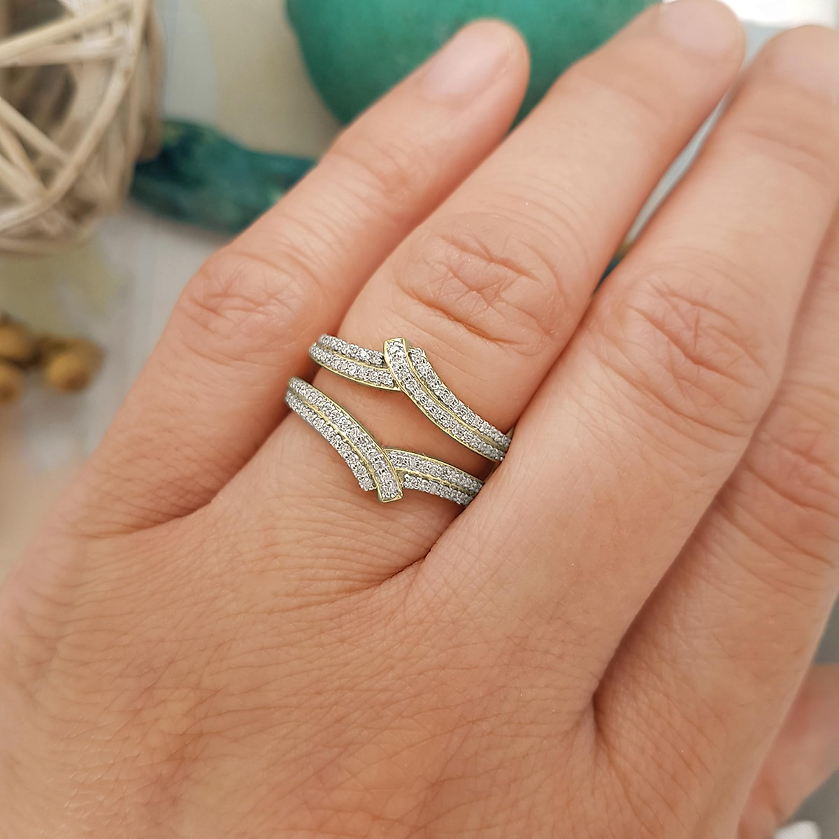 Dazzlingrock Collection 0.32 Carat (ctw) Round White Diamond Enhancer Guard Anniversary Ring for Her in 10K Yellow Gold Size 8.5