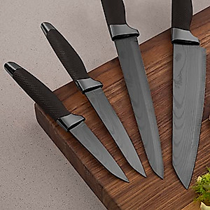 Tower Kitchen Stainless Steel Blades and Acrylic Stand, 5-Piece Knife Set, Black Damascus Effect