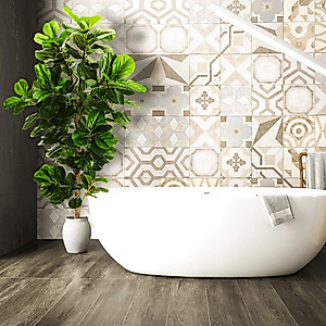 OXLLXO 6ft Artificial Fiddle Leaf Fig Tree (72in) with Plastic Nursery Pot Faux Tree, Ficus Lyrata Fake Plant for Office House Farmhouse Living Room Home Decor (Indoor/Outdoor)