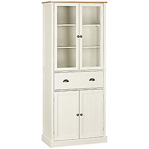 HOMCOM Freestanding Kitchen Pantry, 5-Tier Storage Cabinet with Adjustable Shelves and Drawer for Living Room, Dining Room, Cream White