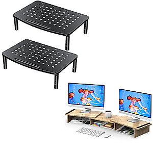 Zimilar 2 Pack Metal Monitor Stands Risers, 3 Height Adjustable Monitor Riser for Laptop Dual Wood Monitor Stand Riser, Monitor Stand with Adjustable Length and Angle