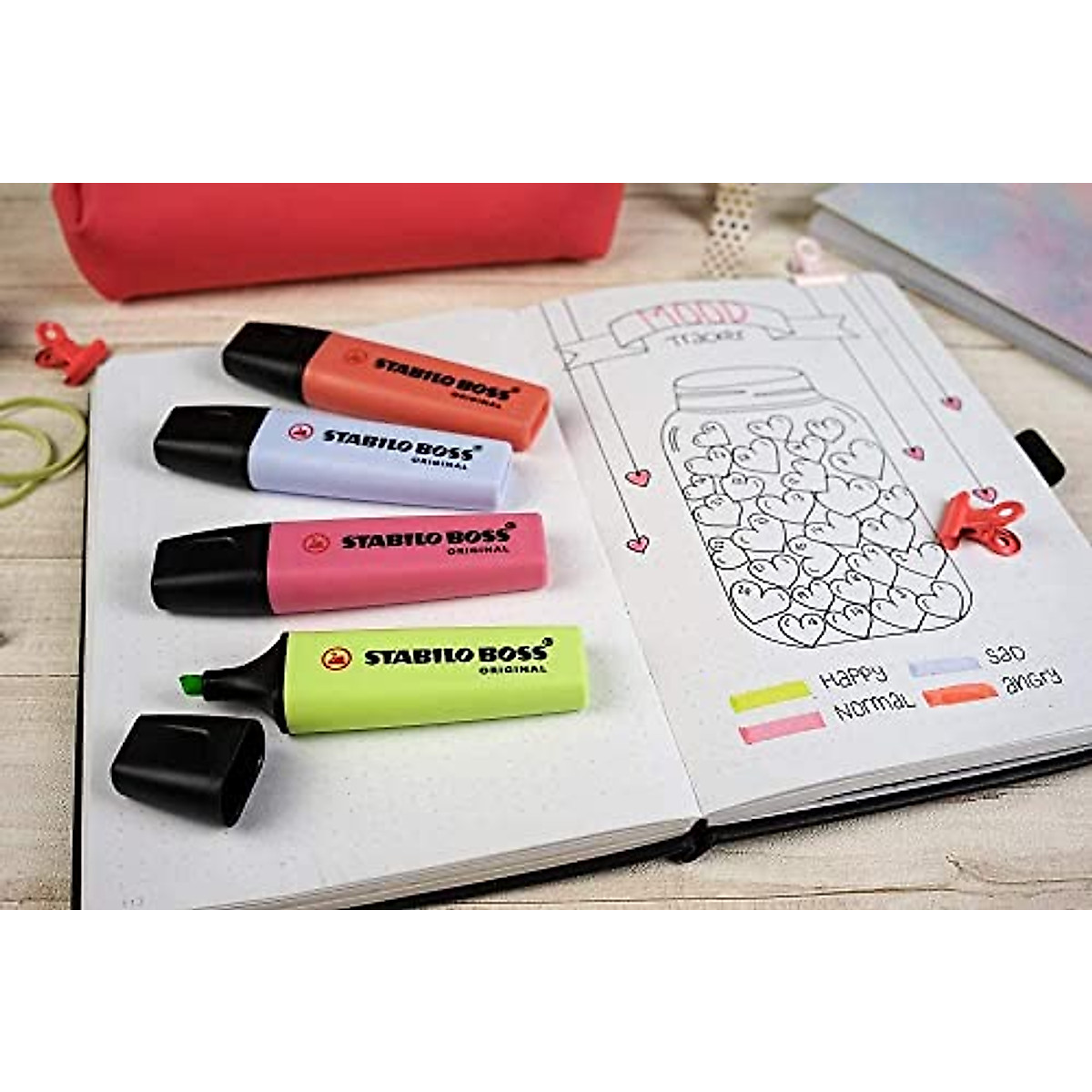 Highlighter - STABILO Boss Pastel Wallet of 4 Assorted Colours, 4 Colours - Mix 2