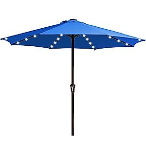 JEAREY 11FT LED Lighted Patio Umbrella, Solar Outdoor Umbrella, Table Umbrella for Pool, Deck & Yard(Royal Blue)