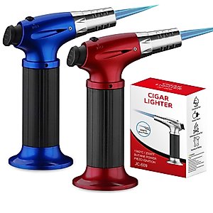 ibforcty Butane Torch, Refillable Culinary Cooking Torch Kitchen Blow Torch Lighter with Safety Lock Adjustable and Lock Flame (Butane Gas not Included) (Blue+Red)