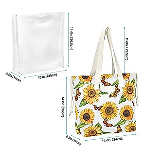 Sunflower Butterfly Clear Tote Bag, Women Shoulder Bag Double Transparent Bags Handbag for Work, School, Shopping, Travel, Beach （21160099）