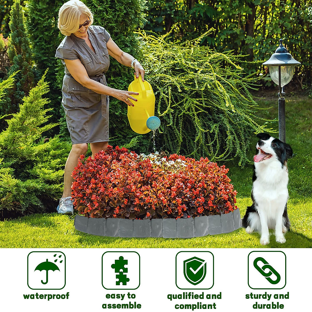 Garden Edging Border, 24.5ft Landscape Edging Border for Flower Bed, 30PCS no dig Landscape Edging DIY Plastic Faux Stone Edging for Garden Flowerbed Sidewalk Landscape (Gray)