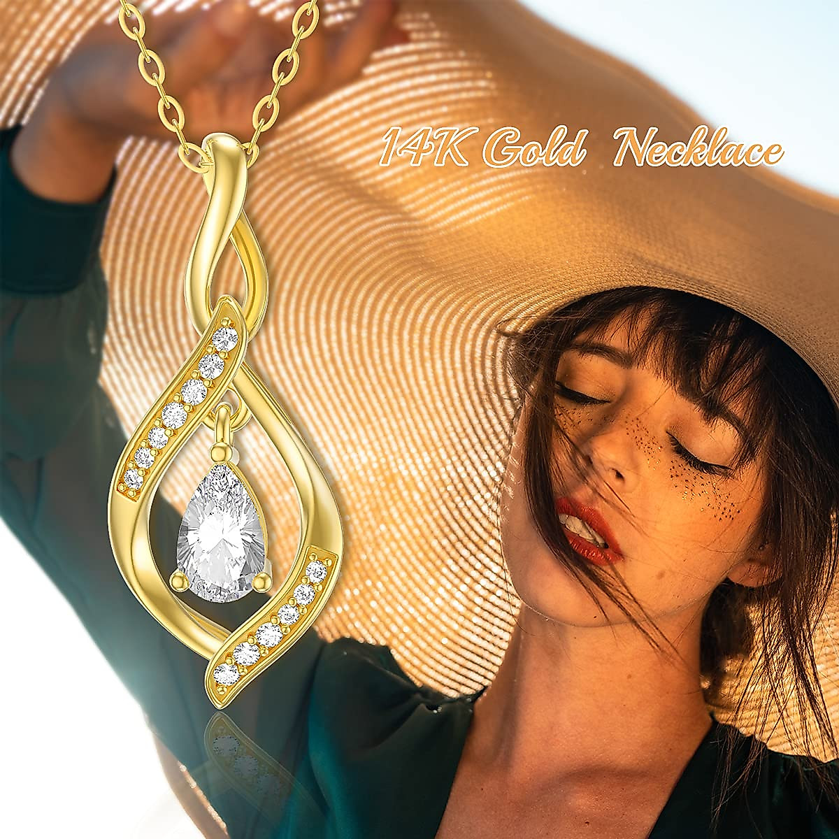 14K Gold Infinity Pendant Necklace for Women, Solid Gold Forever Love Infinity Necklace with 18 Inch Chain Anniversary Birthday Mothers Day Jewelry Gifts for Mom, Wife