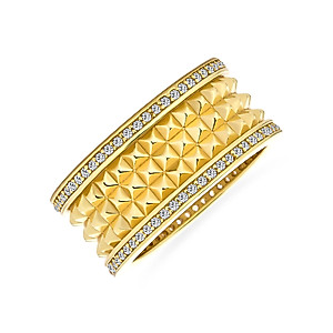 Modern Geometric CZ Accent Statement Spike Wide Band Fashion Ring for Women Matte Gold Plated .925 Sterling Silver