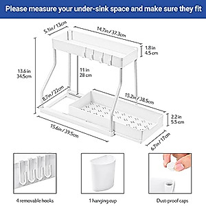 Puricon 2 Pack Under Sink Organizer, 2-Tier L-Shape Sliding Under Sink Organizers and Storage, Under Counter Storage Organizer Pull Out Under Sink Storage for Kitchen Bathroom -White