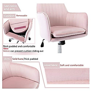 Altrobene Velvet Desk Chair, Ergonomic Computer Task Chair, Accent Reception Chair, 360 Degree Swivel, Height Adjustable, for Home Office/Study/Girls' Bedroom, Pink