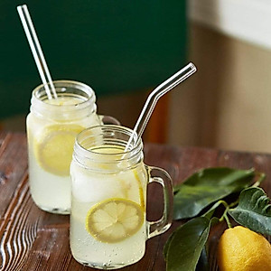 Halm Glass Straws - 6 Reusable 9 Inch Bent Drinking Straws + Plastic-Free Cleaning Brush - Dishwasher Safe - Eco-Friendly - Perfect for Smoothies, Cocktails, Boba - Made in Germany