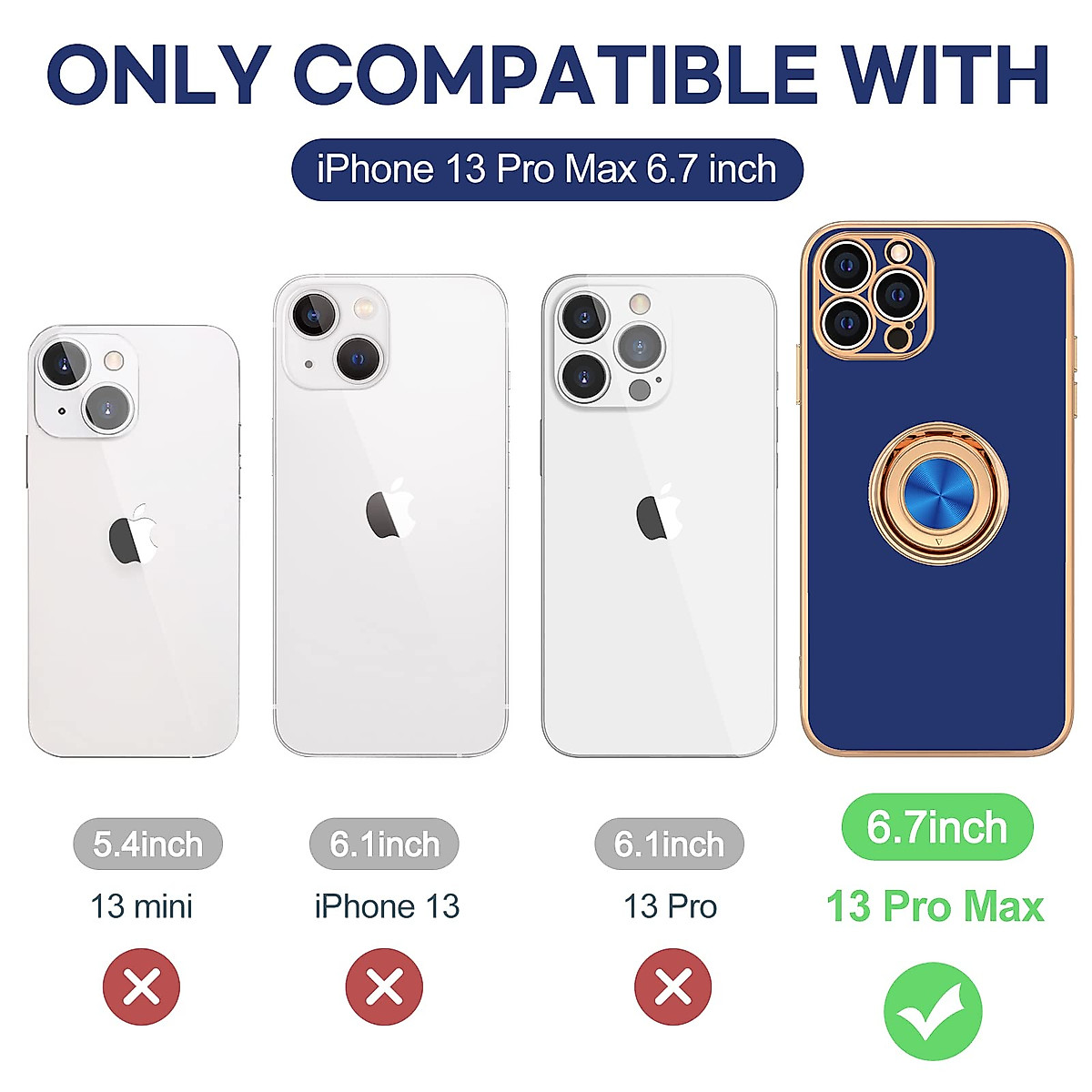 Hython for iPhone 13 Pro Max Case with Ring Stand [360°Rotatable Ring Holder Magnetic Kickstand] [Plated Rose Gold Edge] Slim Soft TPU Cover Luxury Protective Phone Case for Women Men, Blue