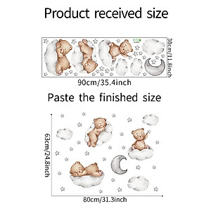 Cute Bear Sleeping on The Moon Cloud Wall Decals, Baby Nursey Wall Stickers, Removable Star DIY Wall Sticker, Vinyl Mural Decor Art for Kids Baby Nursery Room (gm-bear02)