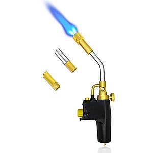 Propane Torch Head with 3 Nozzles Tips - MAPP MAP Gas Trigger Start Welding Torch Head lighter Self Ignition Igniter Adjustable Knob Continuous Flame Lock for Sous Vide Soldering Brazing Wood