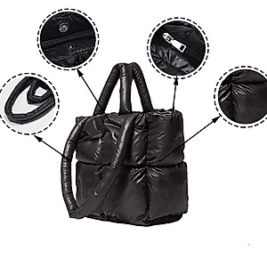 Angryapple Large Puffer Tote Bag,Soft Small Square Filled One Shoulder Portable Women's Bag,Winter Soft Puffer Shoulder Bag (black)