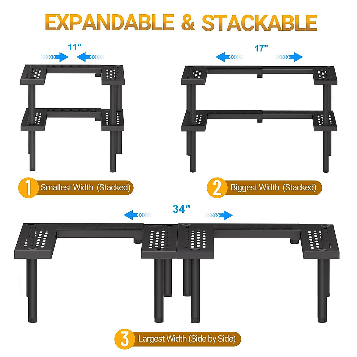 Gaussra Spice Rack Organizer for Cabinet, 2 Tiers Expandable & Stackable Metal Seasoning Organizer, Premium Spice Organization for Cabinet In Home Organization