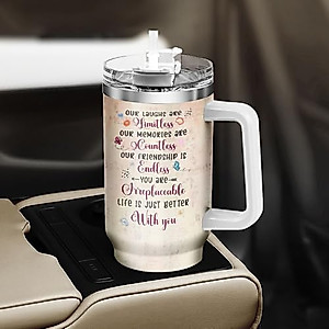 99WHALE Tumbler 40 Oz With Handle Lid And Straw, Butterfly Funny Handle For Steel Stainless Coffee Women Yellow Heart Tumblers Cups Friends, Best Friend Tree Colorful