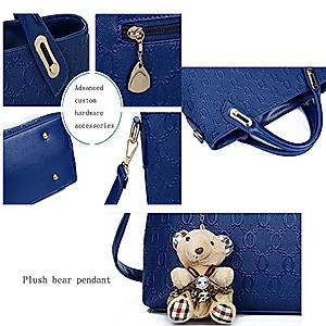 GJGJTER Women Synthetic PU Leather Tote Handbag Wallet 4pcs Set Clutch Purse Satchels with Bear Pendant-Yellow