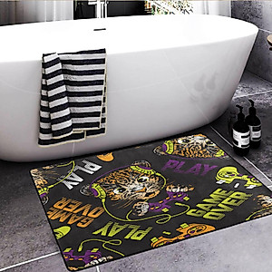 Leopard Gamer Joystick Area Rug 4x6 Non Slip Large Rugs for Living Room Bedroom Absorbent Washable Carpet with Rubber Backing Indoor Outdoor for Dorm Backyard Patio