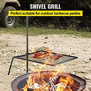 VEVOR Swivel Grill, Heavy Duty Steel Campfire Grill,Single Layer Open Fire Grill, 24" x 24" Campfire Swivel Grill with Heat Dissipation Handle, Campfire Grill Stake for Outdoor Open Flame Cooking