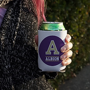 Albion College Primary Logo Can Cooler - Drink Sleeve Hugger Collapsible Insulator - Beverage Insulated Holder