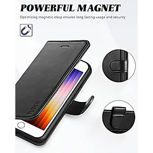 TUCCH Case for iPhone SE 2022 5G, iPhone 7/8/SE 2020 Wallet Case PU Leather Flip Folio Case Wallet with Card Slot, Stand Magnetic TPU Shockproof Inner Case Compatible with iPhone 7/8/SE2/SE3, Black