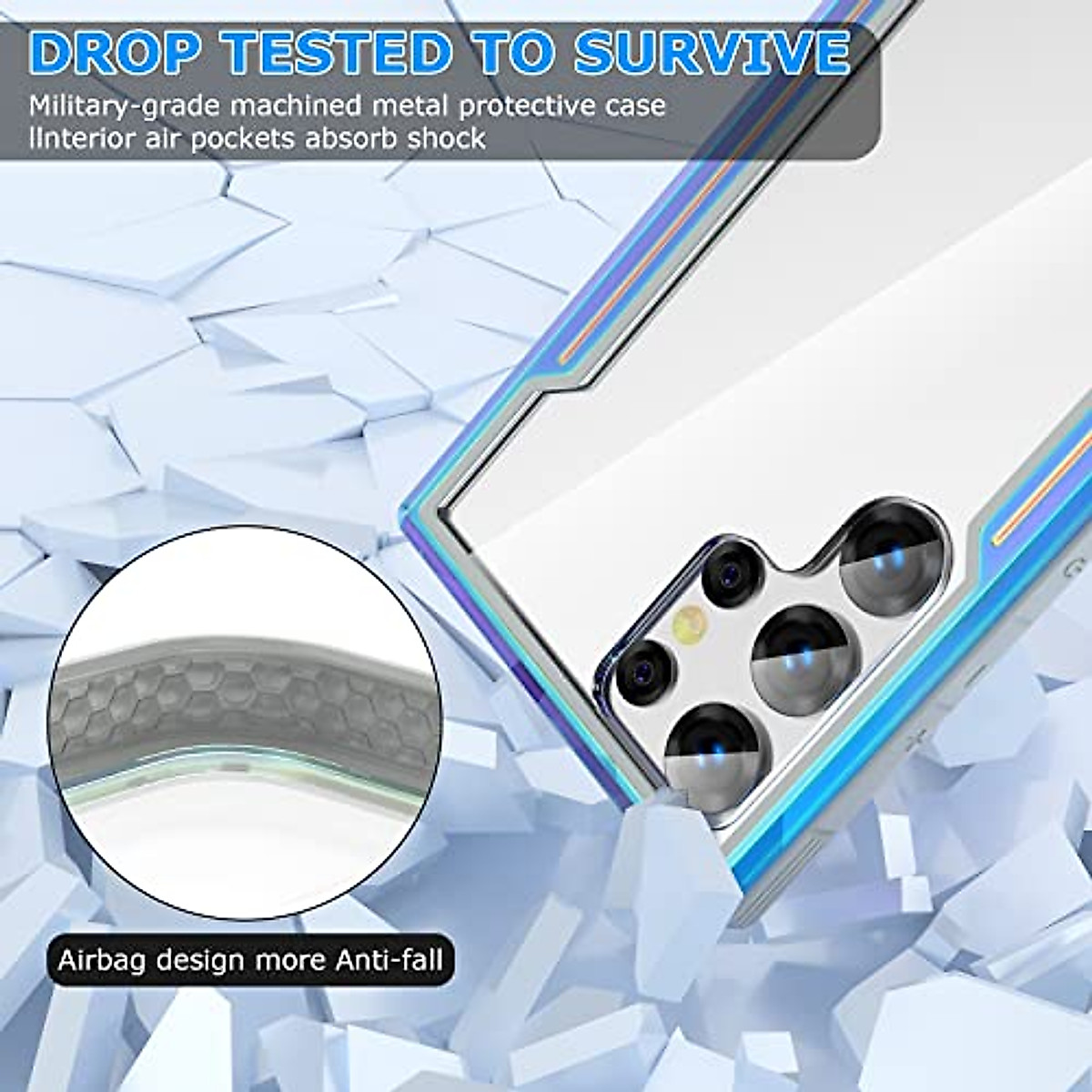 Compatible with Galaxy S23 Ultra Case, Heavy Duty Shockproof Military Drop Protection Slim Cases Phone Covers Clear for Samsung Galaxy S23 Ultra 5G 6.8 inches - Iridescent