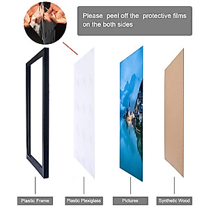 NAOKBOEE 12x17 Picture Frame in Black, Photo Frames with Plexiglass, Horizontal and Vertical Formats for Wall Mounting