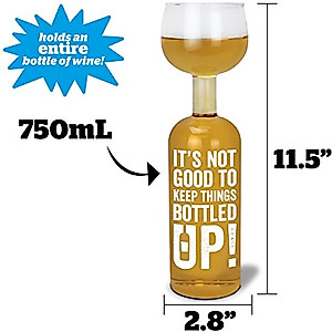 BigMouth Inc Original Wine Bottle Giant Glass -"It's not good to keep things bottled up!", Holds Full Bottle of 750ml Wine, Funny Gag Gift