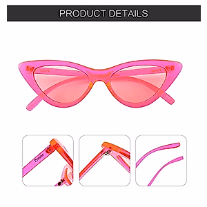 Przene Fashion Candy Cat eye Sunglasses Retro Women Eyewear Fluorescent Pink Frame Pink lens