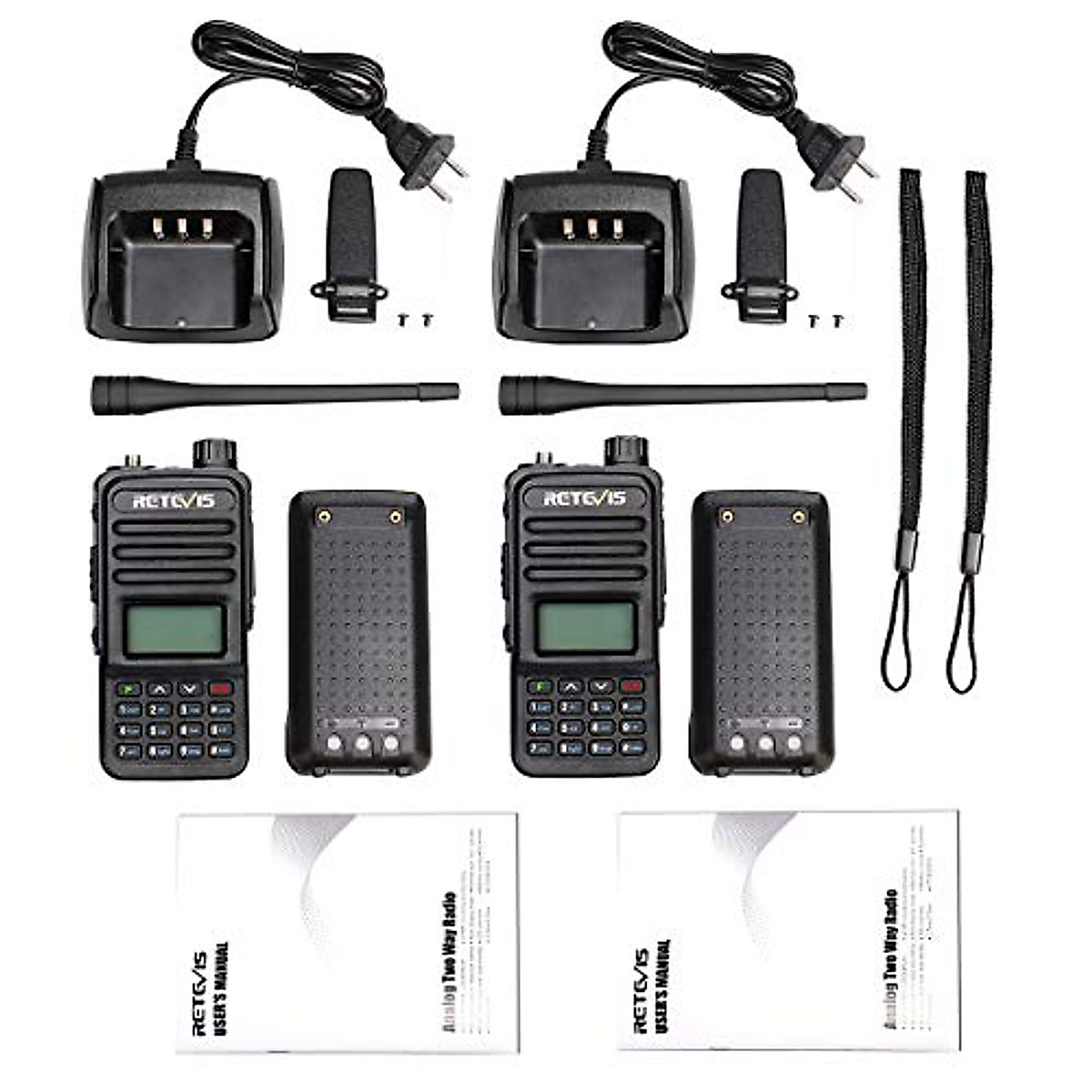Retevis RT85 Walkie Talkies Long Range, Dual Band 200 Channels High Power 2 Way Radios, DTMF Remote Stun ANI Handheld Two Way Radio Rechargeable, for Hiking Hunt(2 Pack)