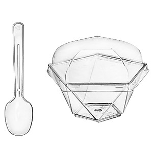 Foraineam 100 Pack Dessert Cups with 100 Lids and 100 Spoons, 3.7 oz. Clear Plastic Parfait Cups Disposable Reusable Diamond-shape Appetizer Cup Serving Bowls for Parties, Weddings and More