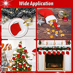 CCINEE 24PCS Christmas Socks Decoration Tableware Holders Red Felt Christmas Stockings with Golden Trim Spoon Knife Fork Bags Candy Pouch Bags Mini Stockings for Silverware Xmas Party Dinner Decor