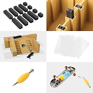 DaCool Skate Park Kit 16Pcs Fingerboard Ramp Decks Finger Skateboards Swing Board Mini Finger Toys Bikes Skates Scooter Multiple Skate Park Model for Finger Skateboard Training Educational and Fun